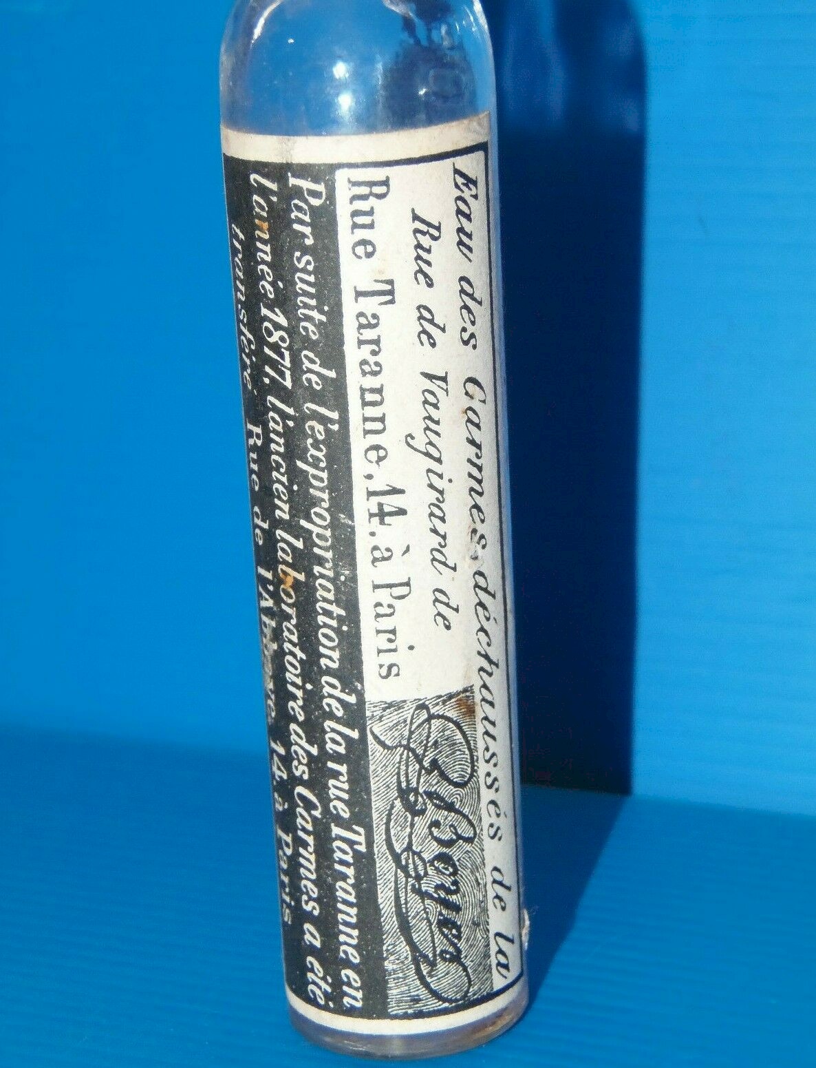 PETITE BOUTEILLE EAU de CARMES fin XIXe BOYER 14 R.TARANNE parfum ...