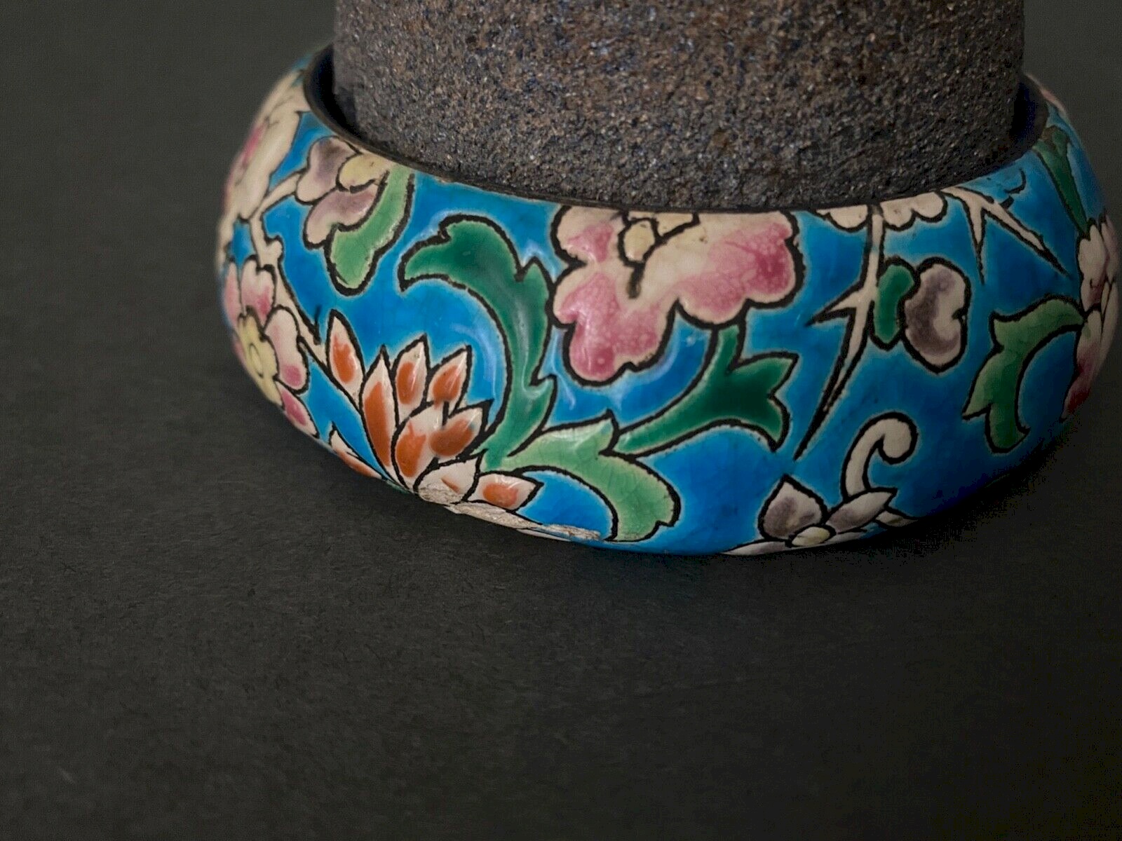 Pyrogène en émaux de Longwy XXe avec grattoir H5327 Bleu/Marron/Vert ...