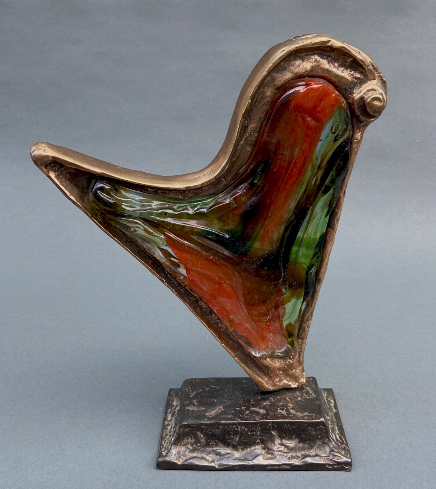SCULPTURE PAR YVES LOHE BRONZE ET PATE DE VERRE PATINE DOREE M1226 ...