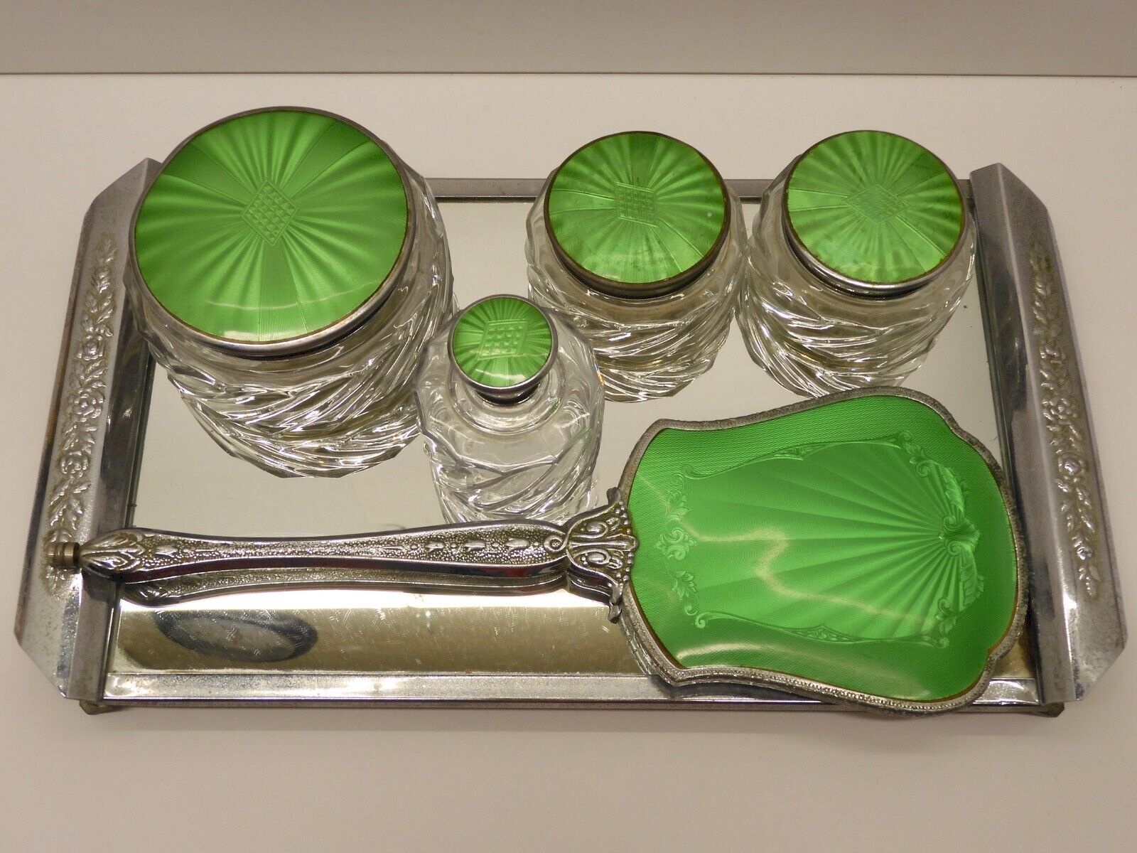 -SERVICE TOILETTE ANGLAIS 3 POTS 1 MIROIR 1 FLACON PLATEAU REGENT OF ...