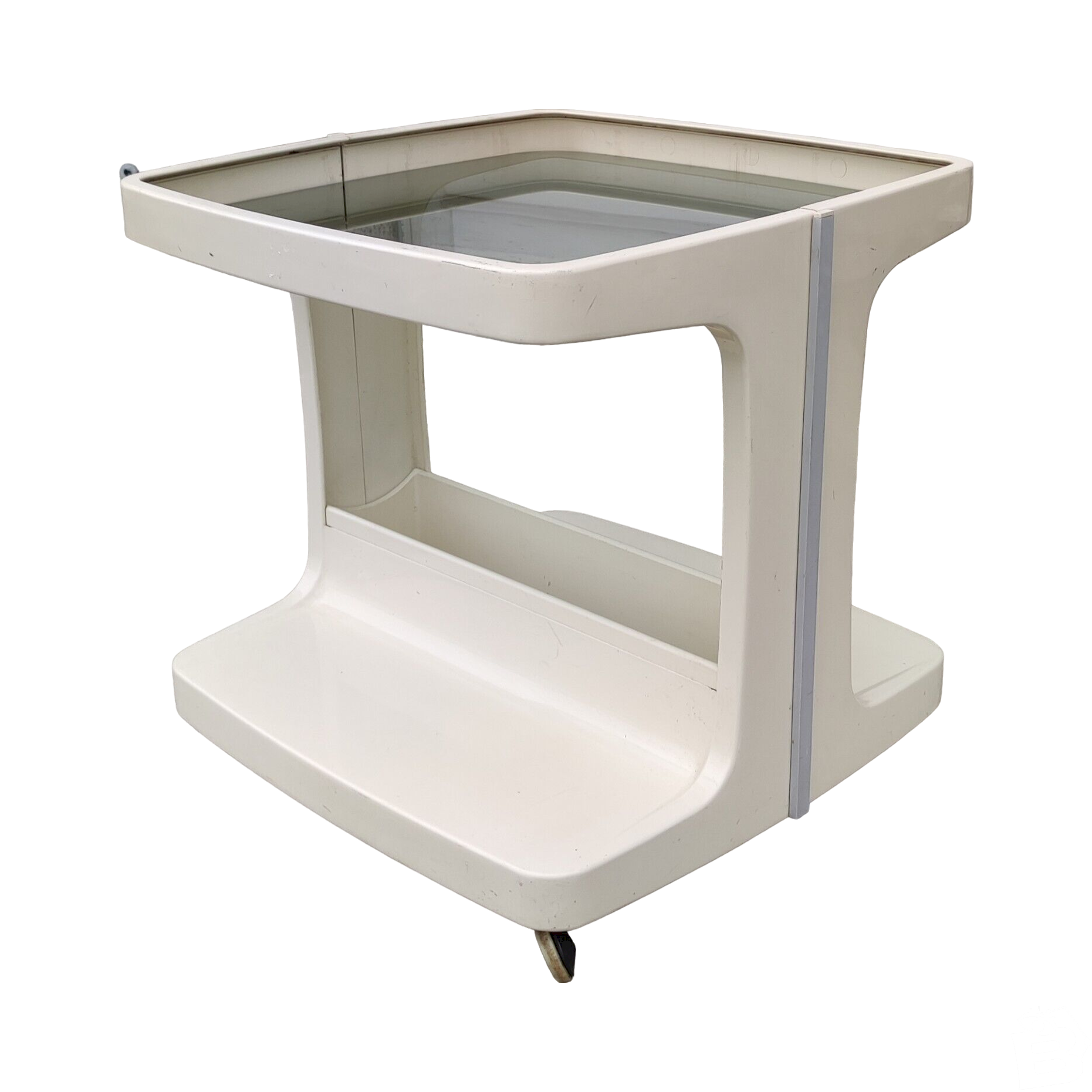 Table bar Desserte roulante vintage Marc Held pour Prisunic/desserte design Blanc Plastique/Verre