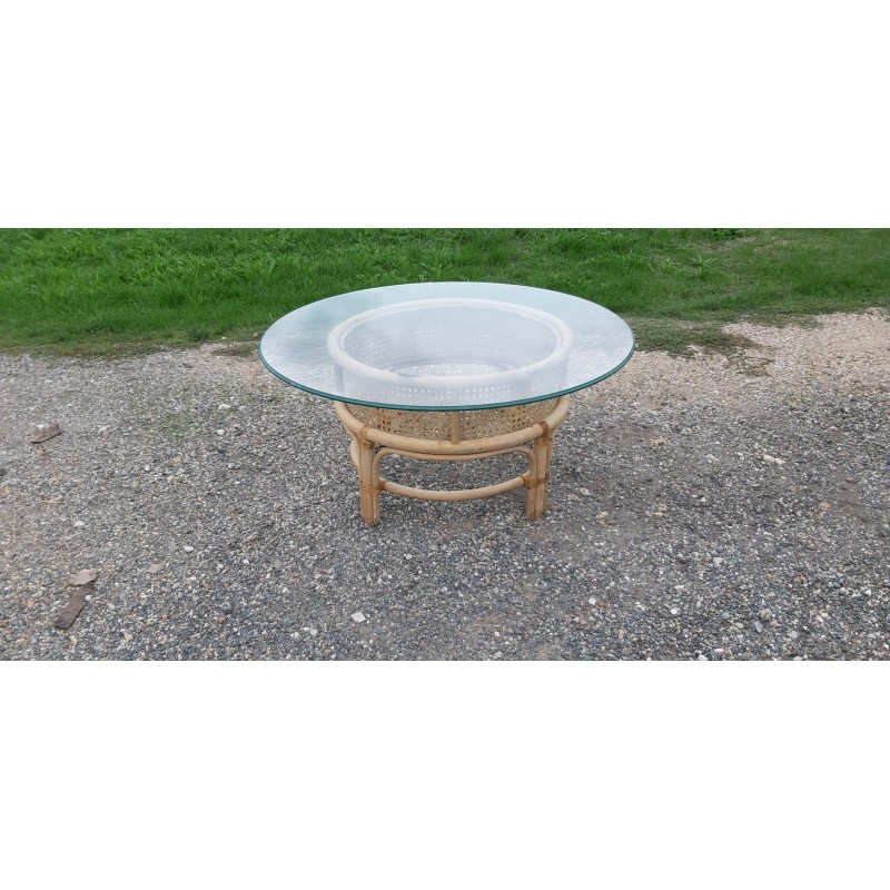 Table Basse Vintage en Rotin et Verre Bisauté Naturel/Transparent Bois ...