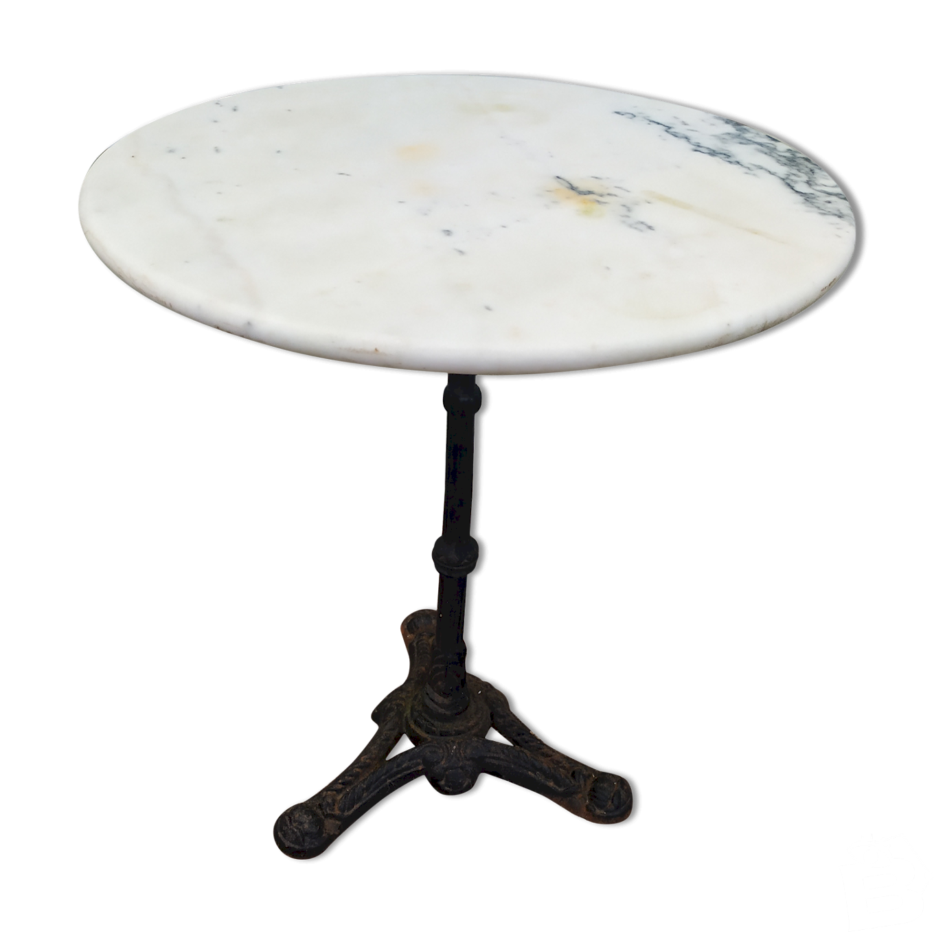 Table bistrot en marbre ronde de brasserie parisienne Vintage Blanc - Vendu