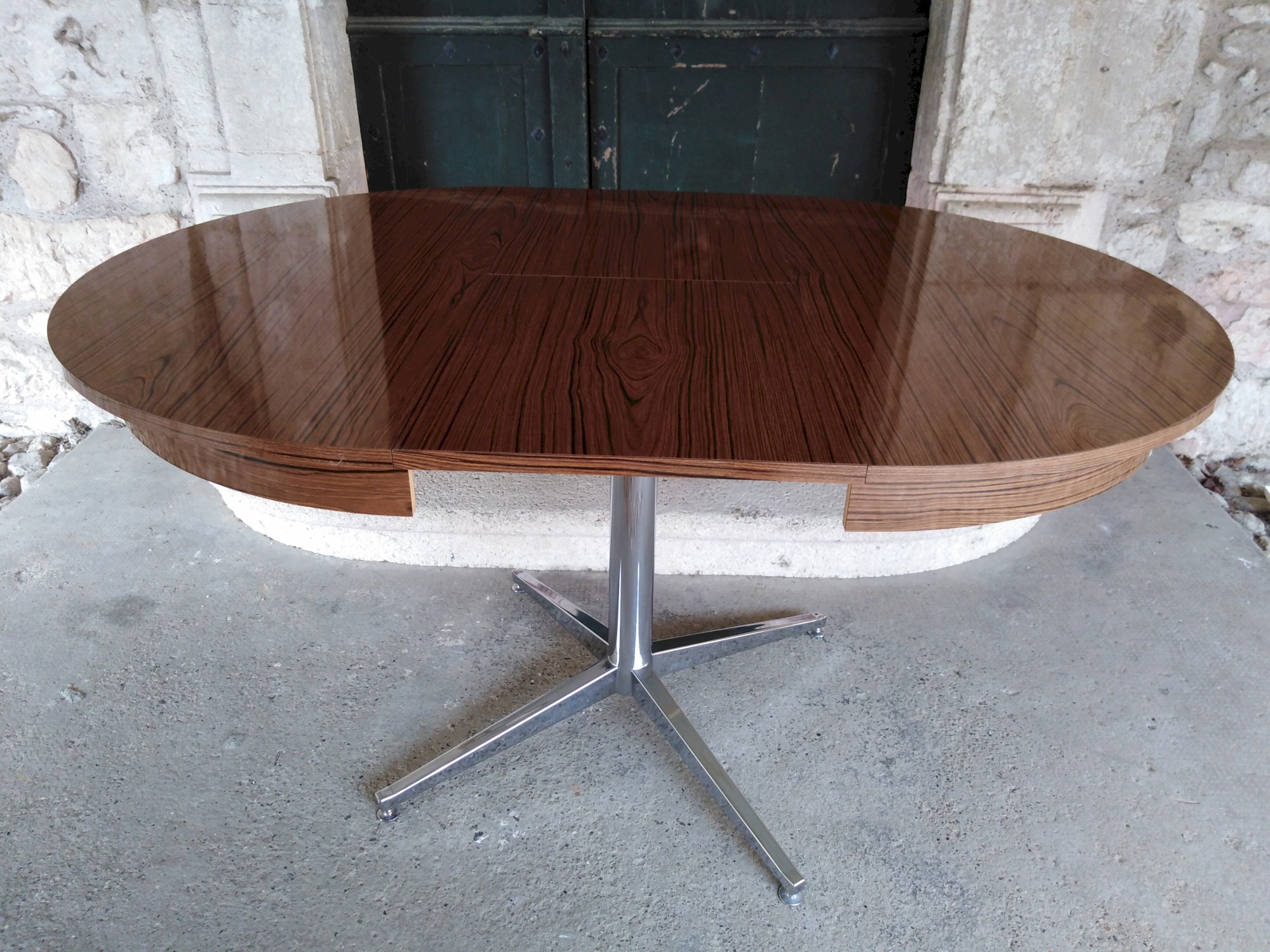 Table ronde à rallonges 1970 Vintage Marron Formica