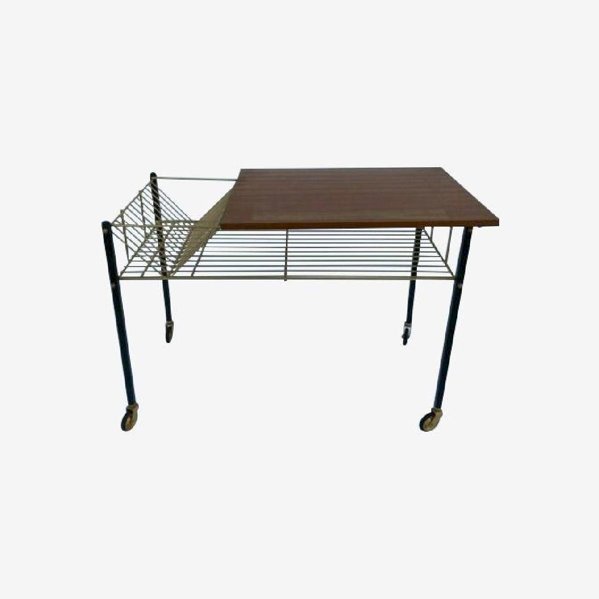 TABLE SUR ROULETTES MARRON ET DORE 1960 VINTAGE DESIGN L331 Classique ...