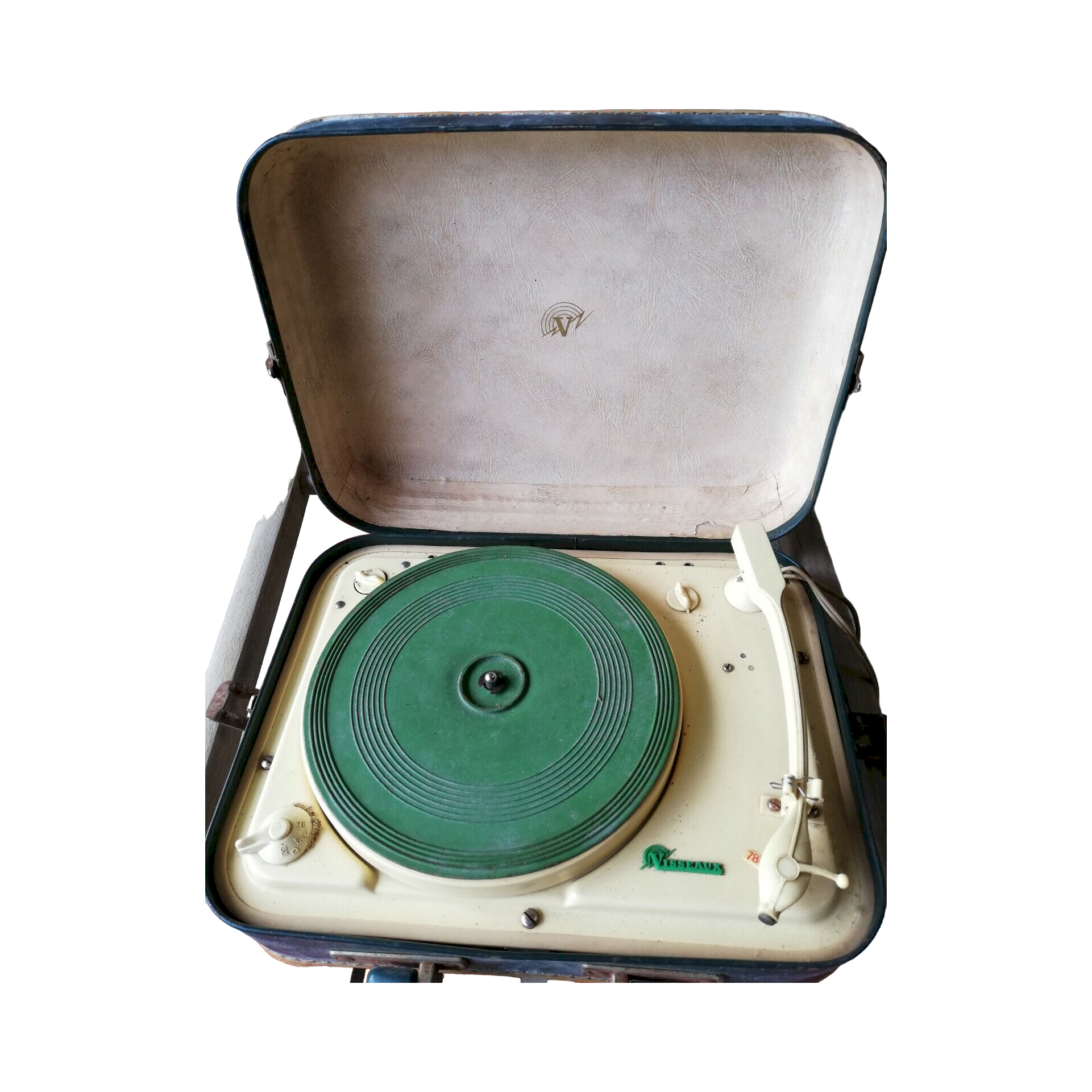 Tourne disque vintage visseaux à réviser Blanc/Vert Métal/Plastique