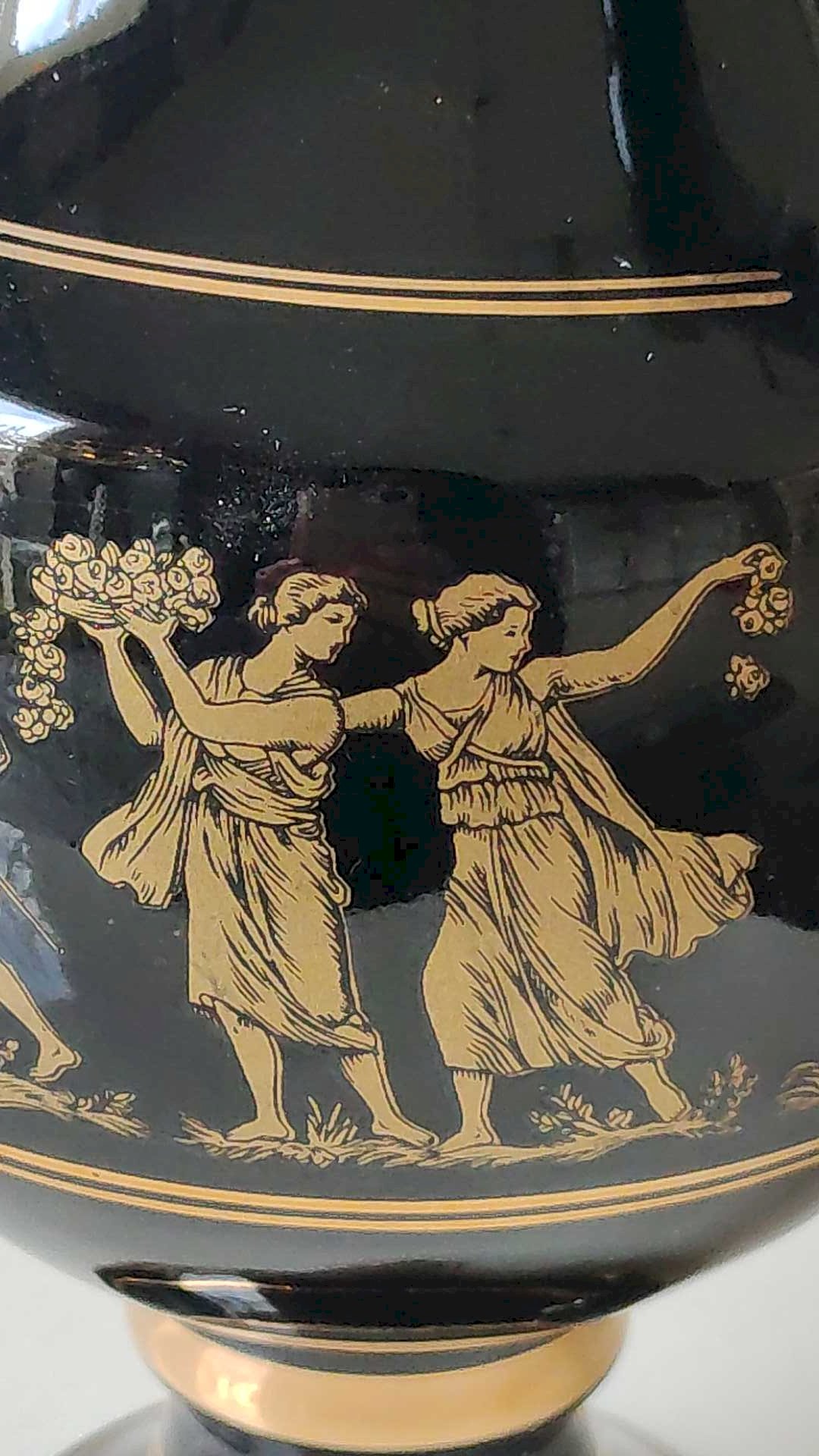 Vintage Greek Amphora Vase ball shape in glazed finish ceramic, cobalt ...