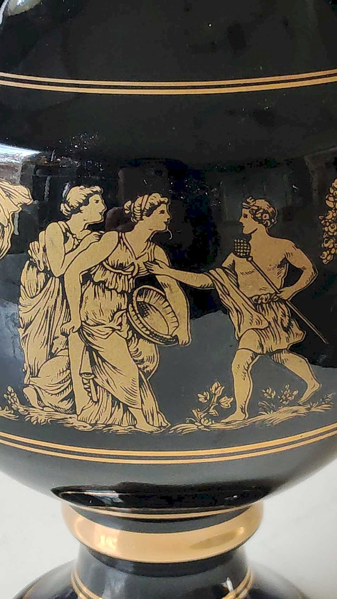 Vintage Greek Amphora Vase ball shape in glazed finish ceramic, cobalt ...